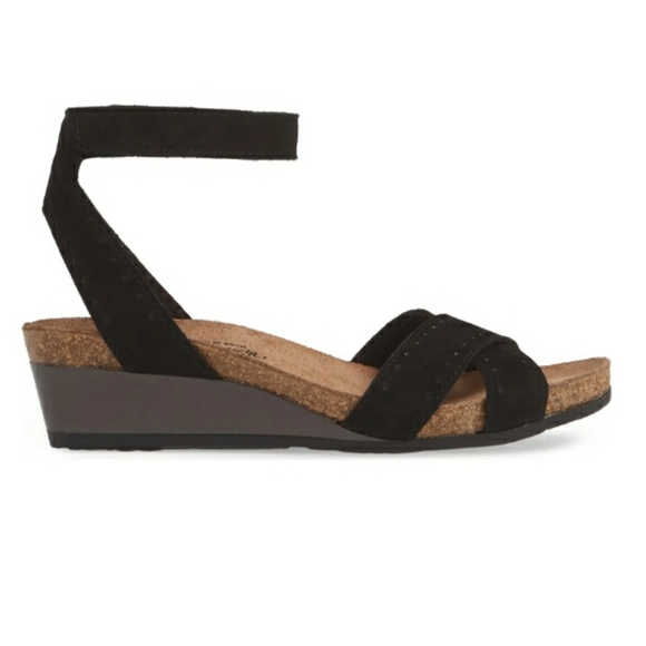 Naot | Shoes | New Black Naot Wand Wedge Ankle Strap Black Leather ...